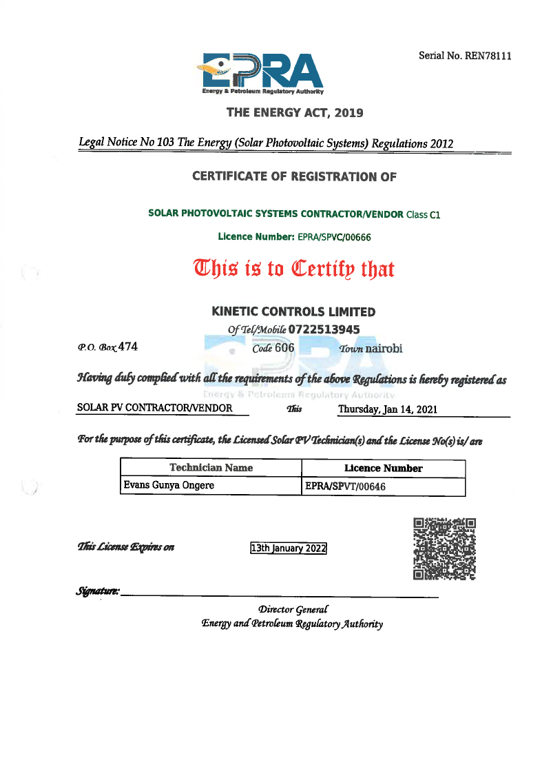 Energy Petroleum Regulatory Authority (EPRA) Certifications ...
