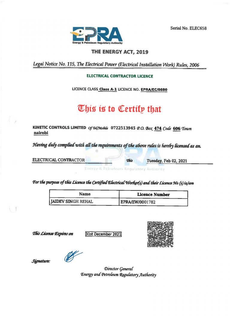 Energy Petroleum Regulatory Authority (EPRA) Certifications ...